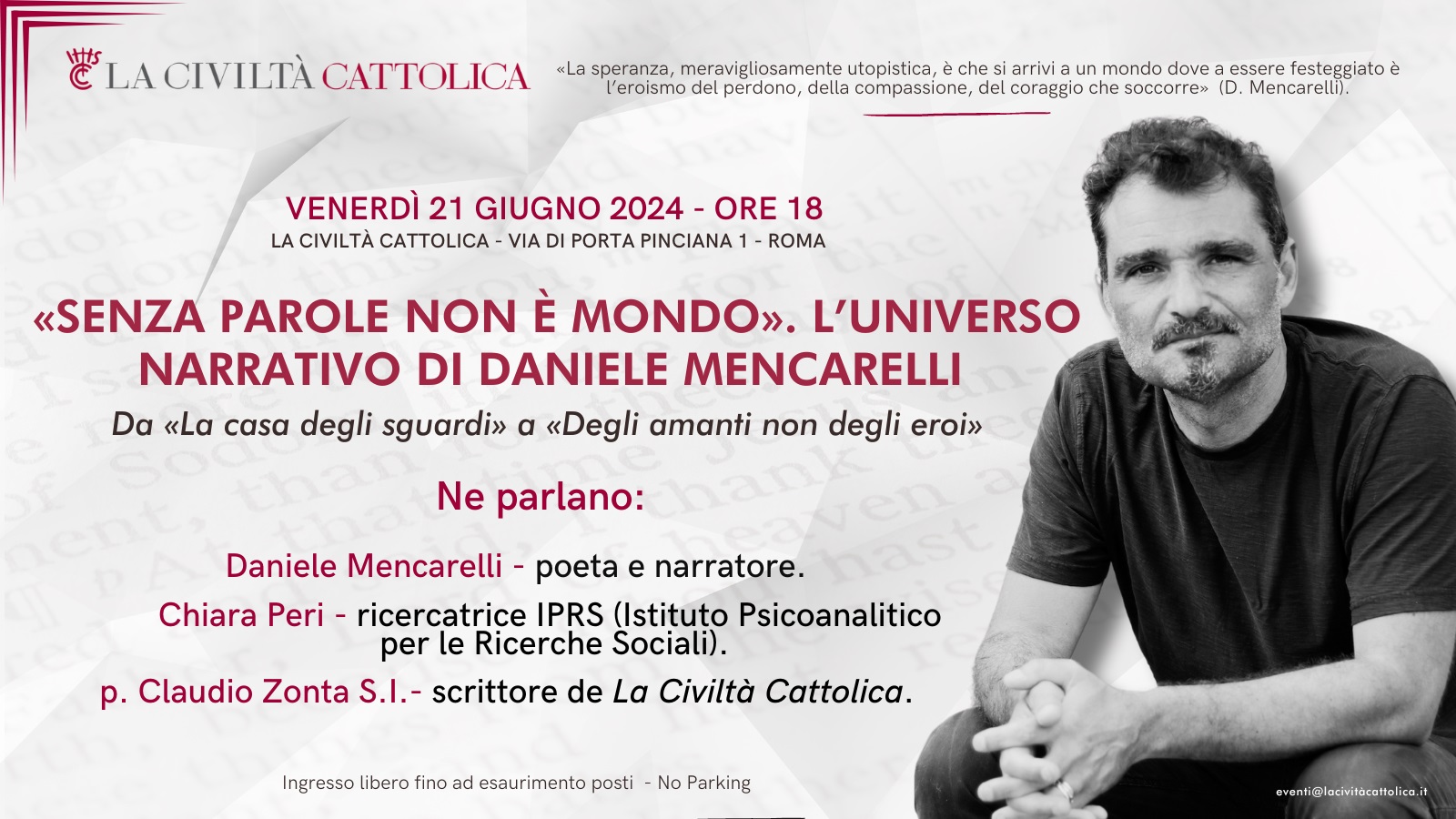 Eventi | Daniele Mencarelli, «Senza parole non è mondo» | La Civiltà ...